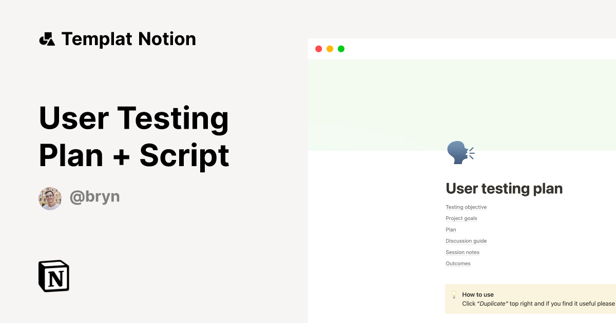 Templat User Testing Plan + Script | Notion Marketplace