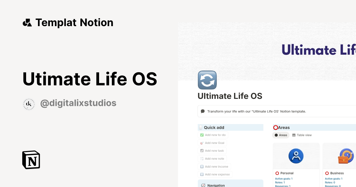 Utimate Life OS Templat oleh Digitalix | Notion Marketplace