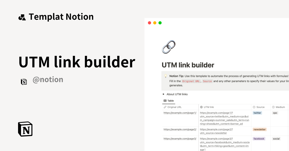 Templat UTM link builder 2025 | Notion Marketplace