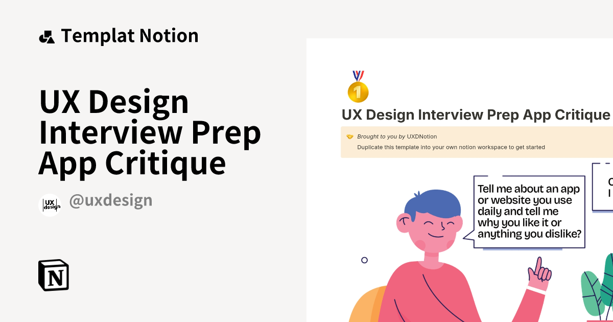 UX Design Interview Prep App Critique Templat oleh UXD | Notion Marketplace