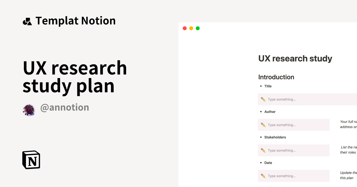 Templat UX research study plan | Notion Marketplace