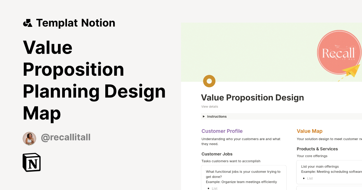 Value Proposition Planning Design Map Templat oleh Lez | Notion Marketplace