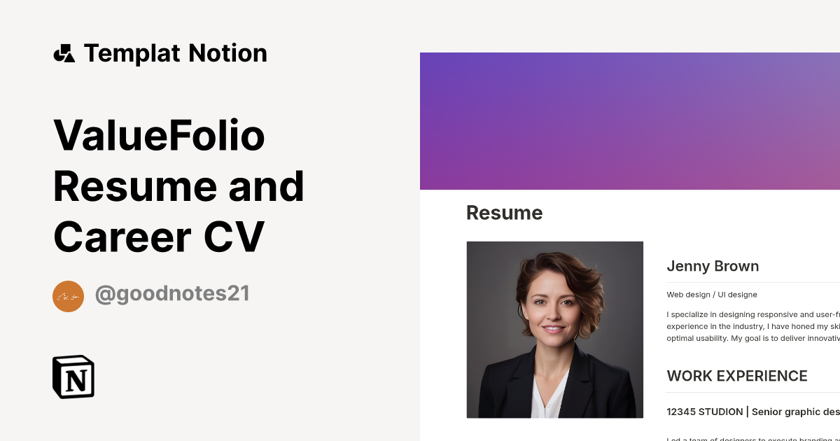 ValueFolio Resume and Career CV Templat oleh Good Notes 21 | Notion ...