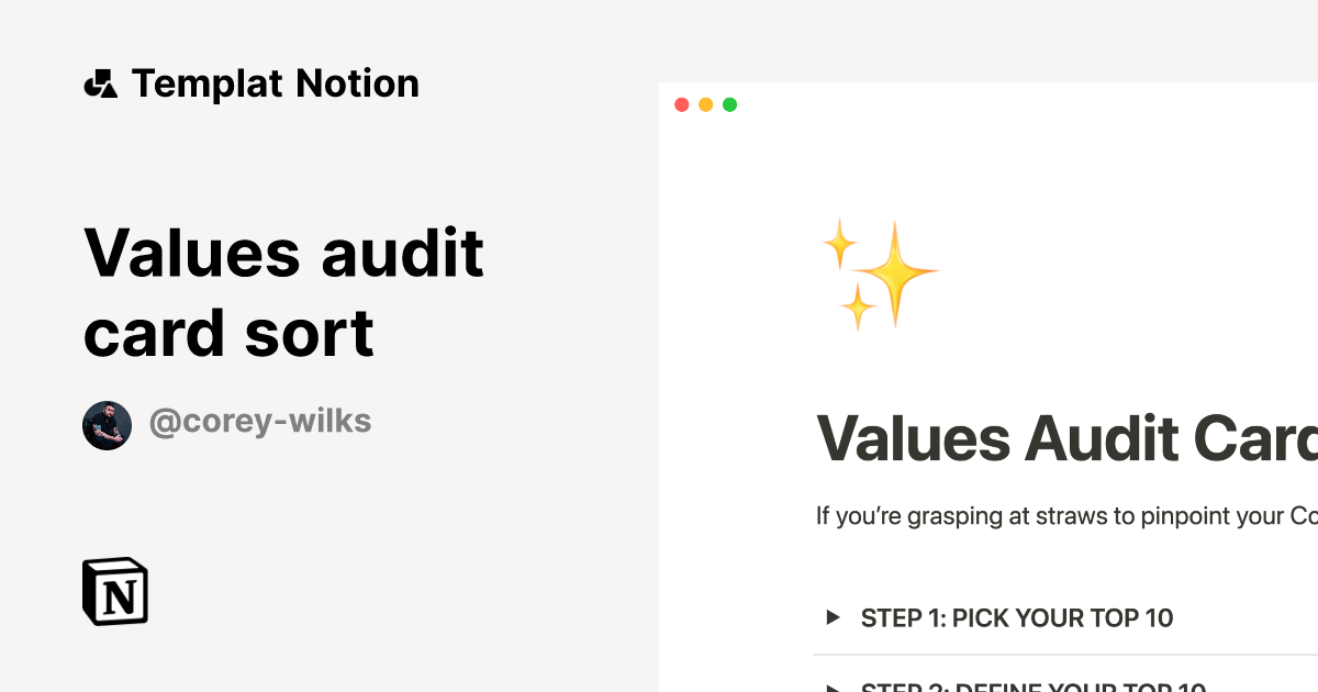 Templat Values audit card sort | Notion Marketplace