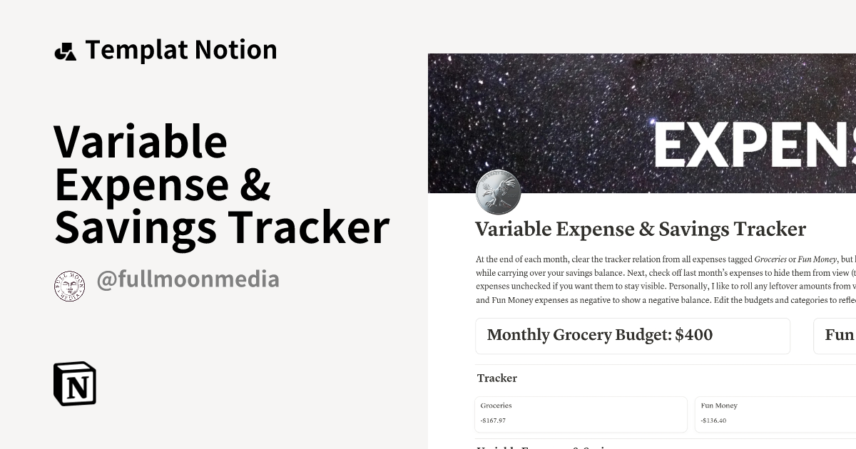 Templat Variable Expense & Savings Tracker | Notion Marketplace