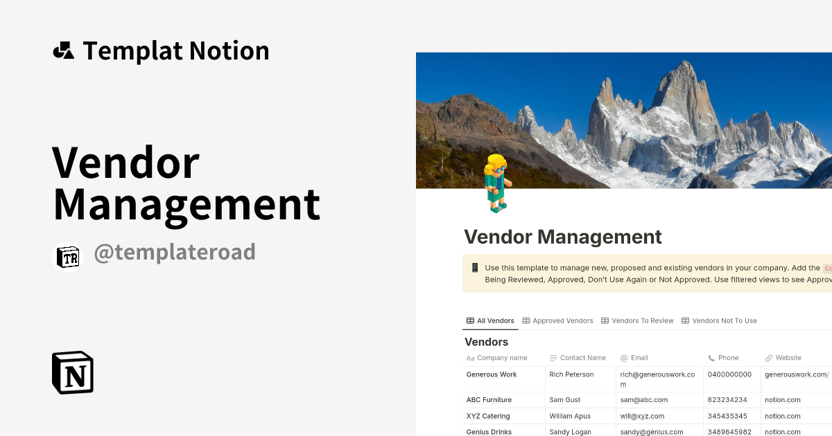Vendor Management Templat oleh Template Road | Notion Marketplace