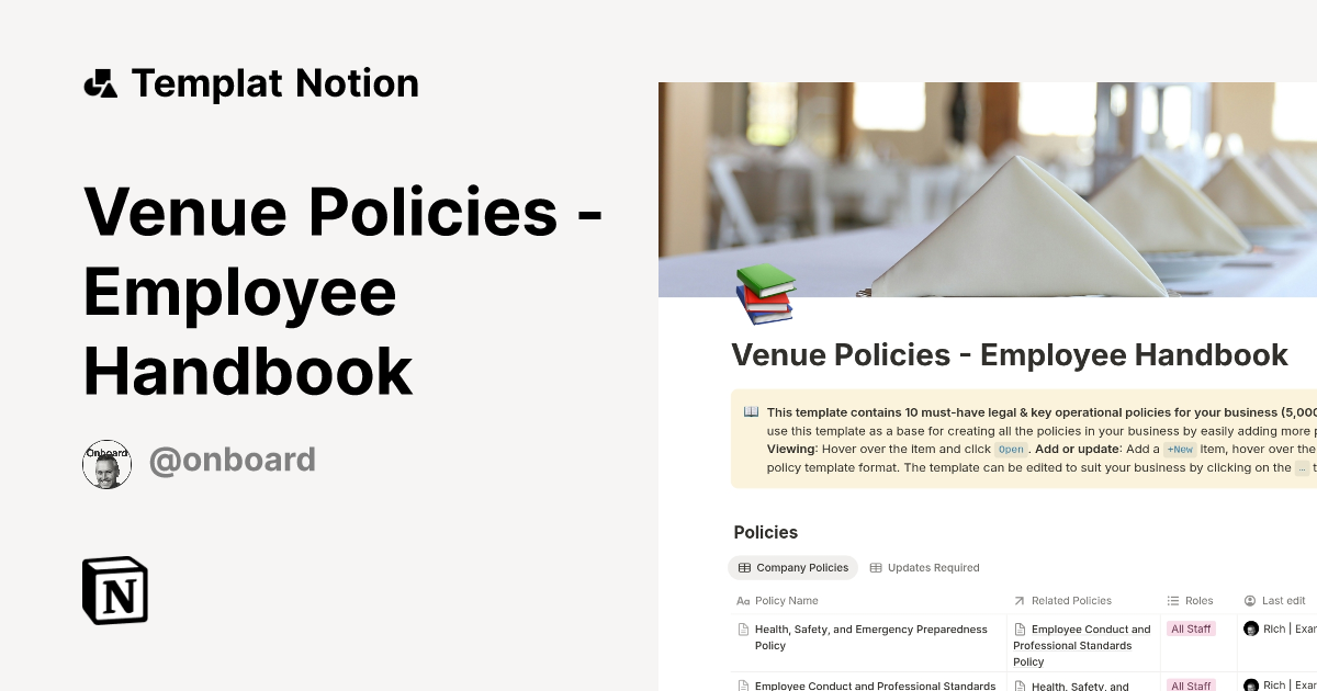 Venue Policies - Employee Handbook Templat oleh Policy | Notion Marketplace