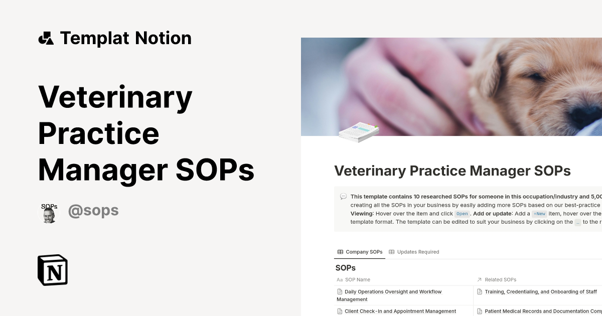 Veterinary Practice Manager SOPs Templat oleh SOPs | Notion Marketplace