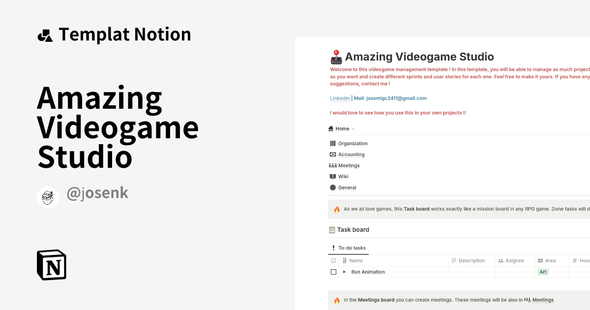 Templat Amazing Videogame Studio | Notion Marketplace