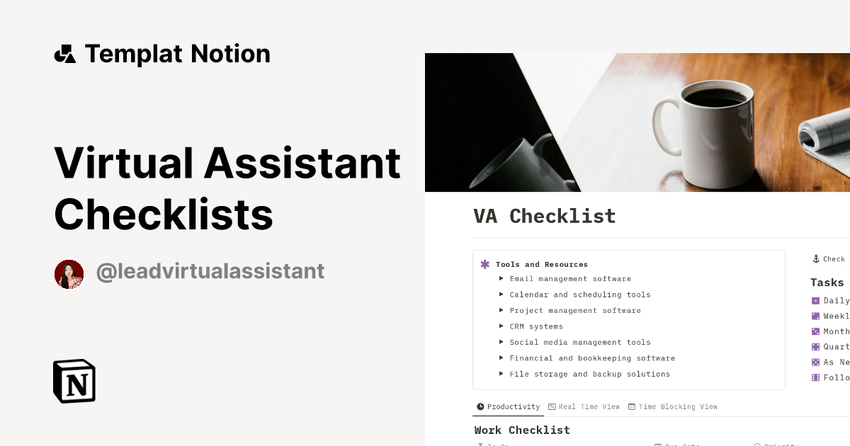 Templat Virtual Assistant Checklists | Notion Marketplace