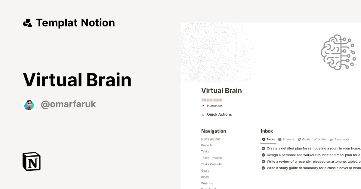 Virtual Brain Templat oleh Omar Faruk | Notion Marketplace