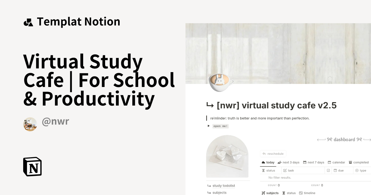 Templat Virtual Study Cafe | For School & Productivity | Notion Marketplace