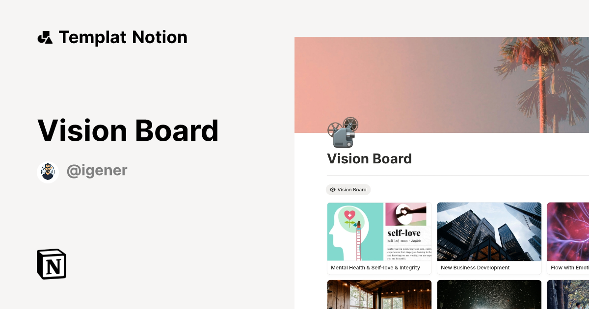 Vision Board Templat oleh Ivan Gener | Notion Marketplace
