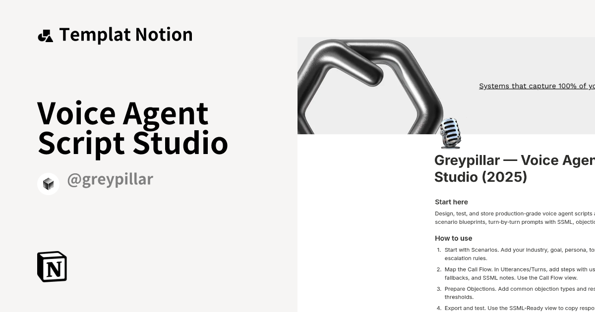 Templat Voice Agent Script Studio | Notion Marketplace