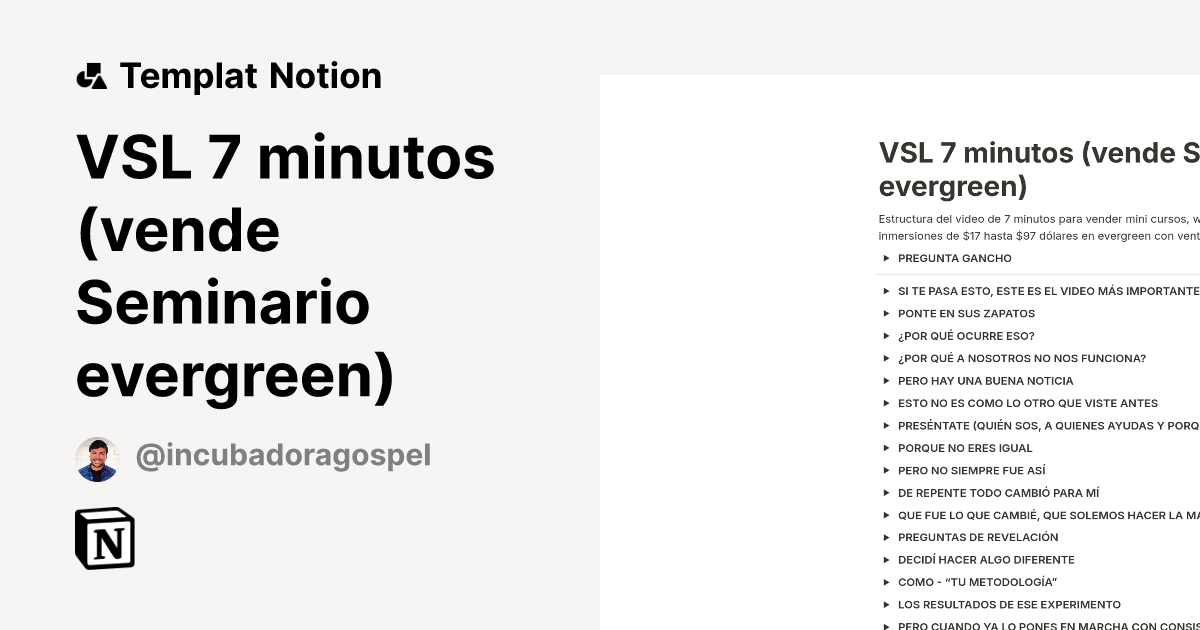 Templat VSL 7 minutos (vende Seminario evergreen) | Notion Marketplace