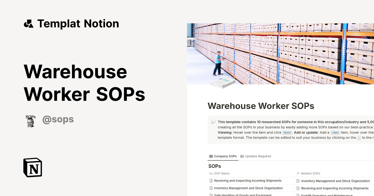 Templat Warehouse Worker SOPs | Notion Marketplace