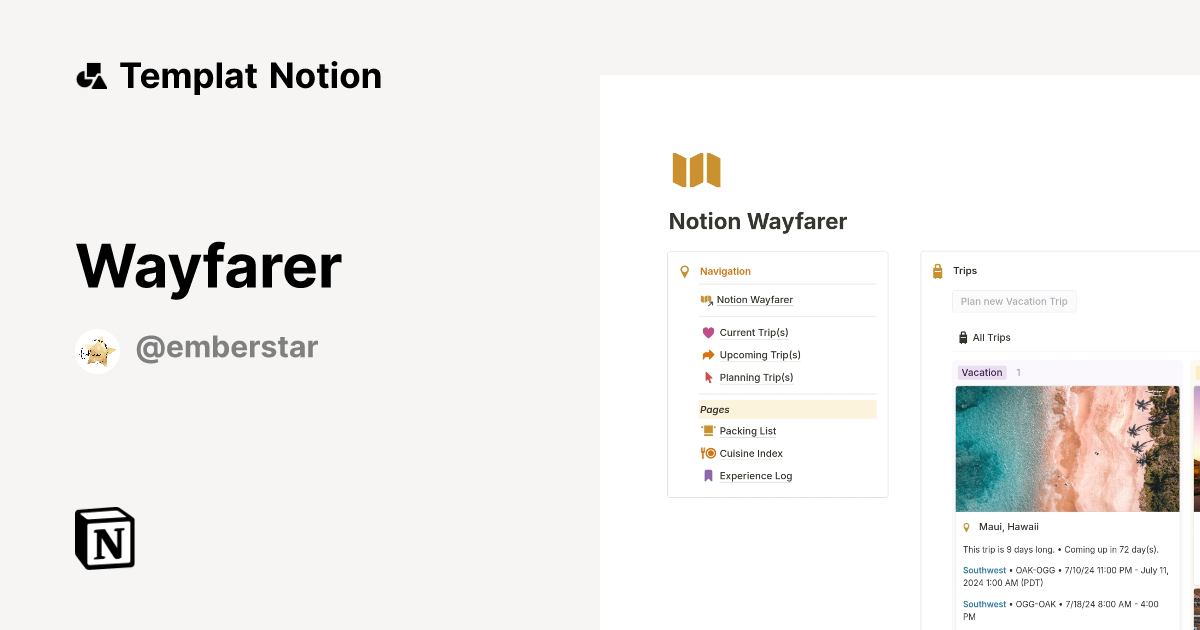 Wayfarer Templat oleh Emberstar | Notion Marketplace