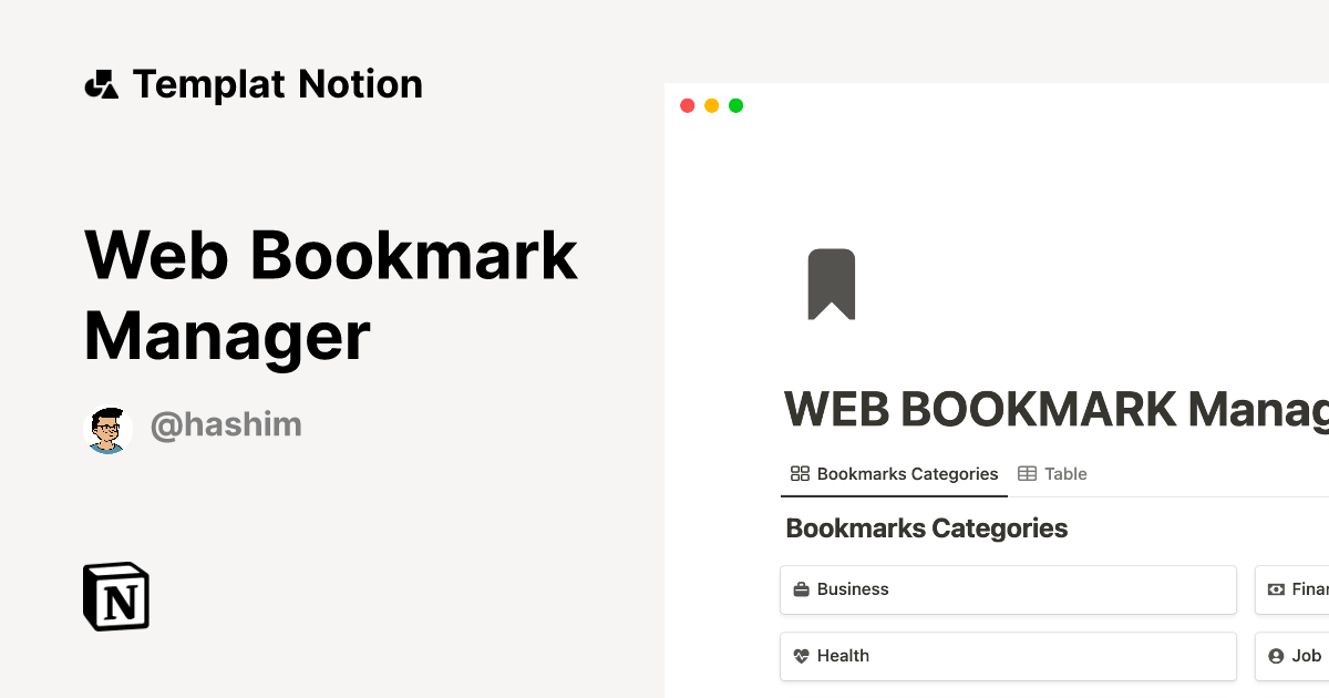 Templat Web Bookmark Manager | Notion Marketplace