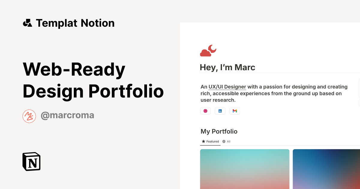 Web-Ready Design Portfolio Templat oleh Marc | Notion Marketplace