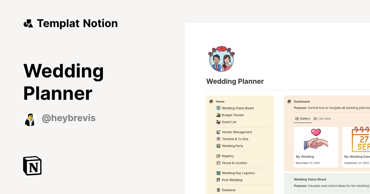Wedding Planner Templat oleh heybrevis | Notion Marketplace