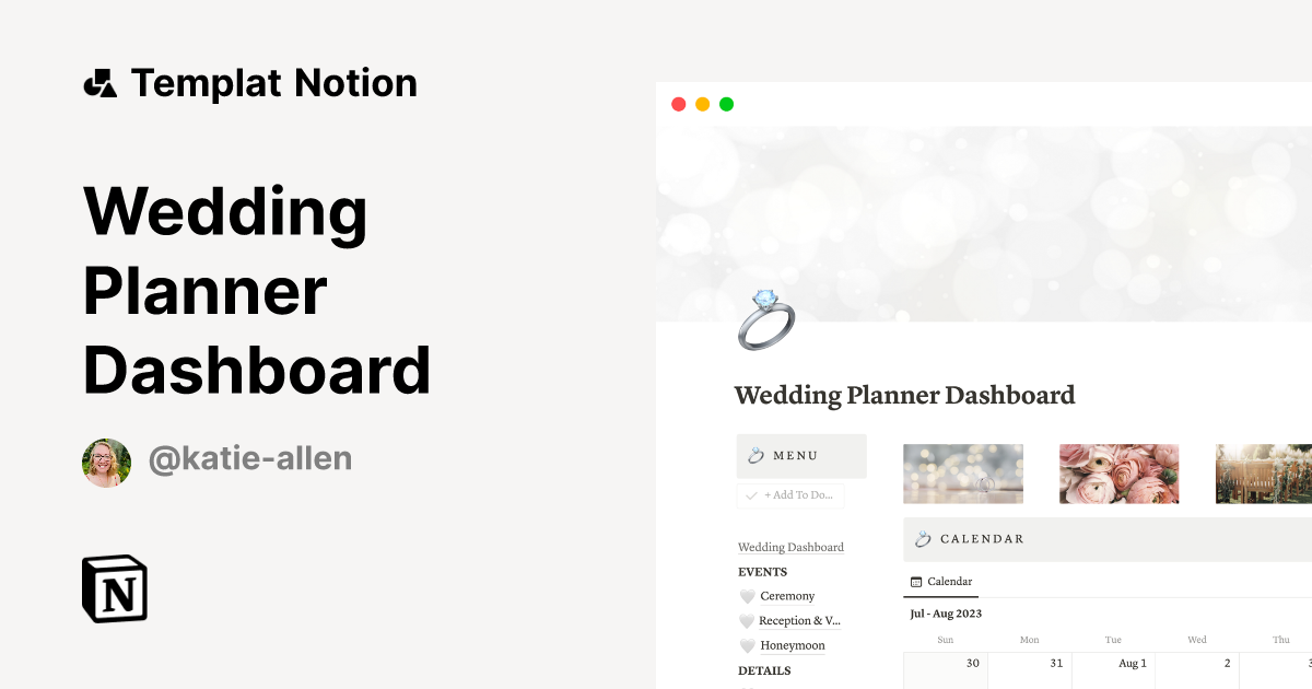 Wedding Planner Dashboard Templat oleh Katie Allen | Notion Marketplace