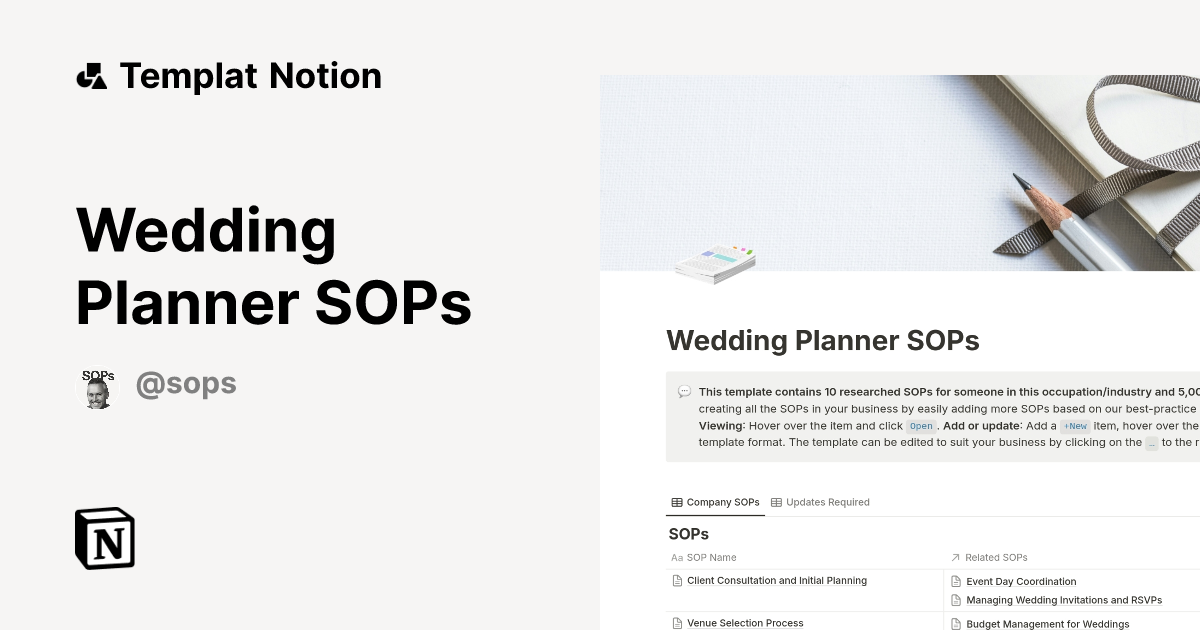 Wedding Planner SOPs Templat oleh SOPs | Notion Marketplace