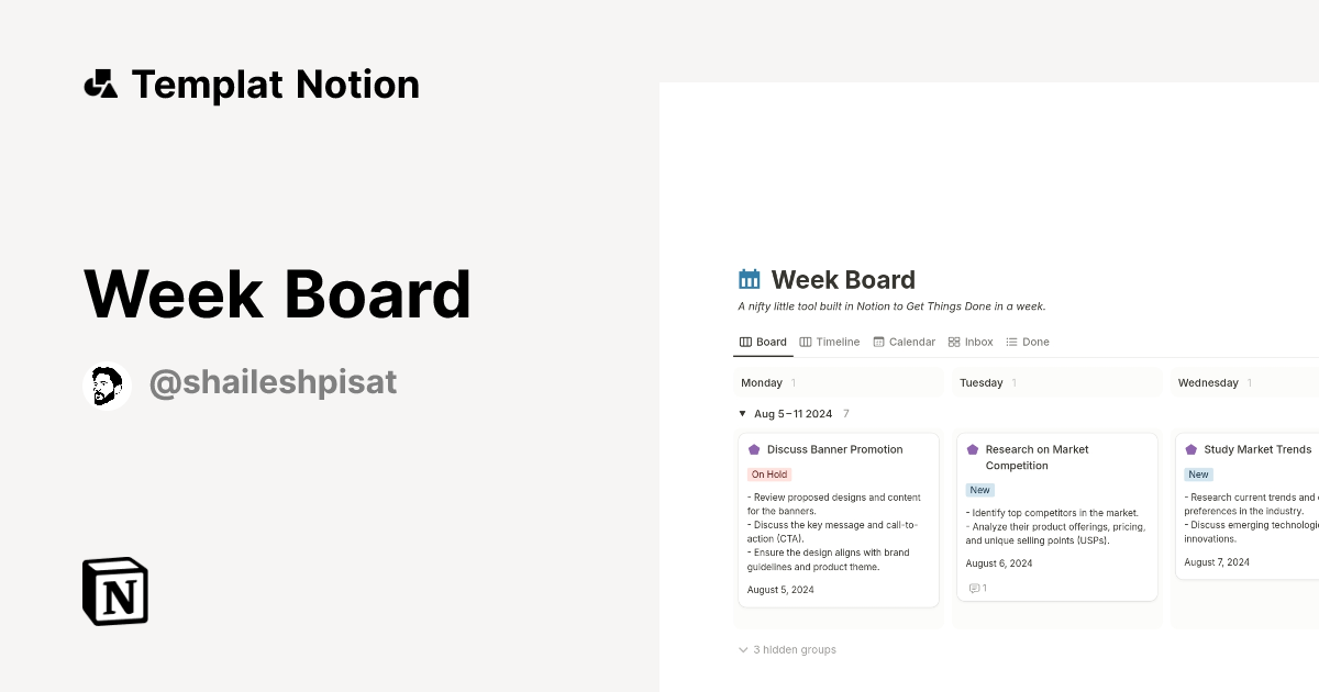 Week Board Templat oleh Shailesh Pisat | Notion Marketplace