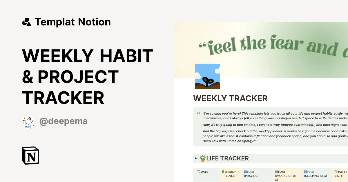WEEKLY HABIT & PROJECT TRACKER Templat oleh Emma | Notion Marketplace