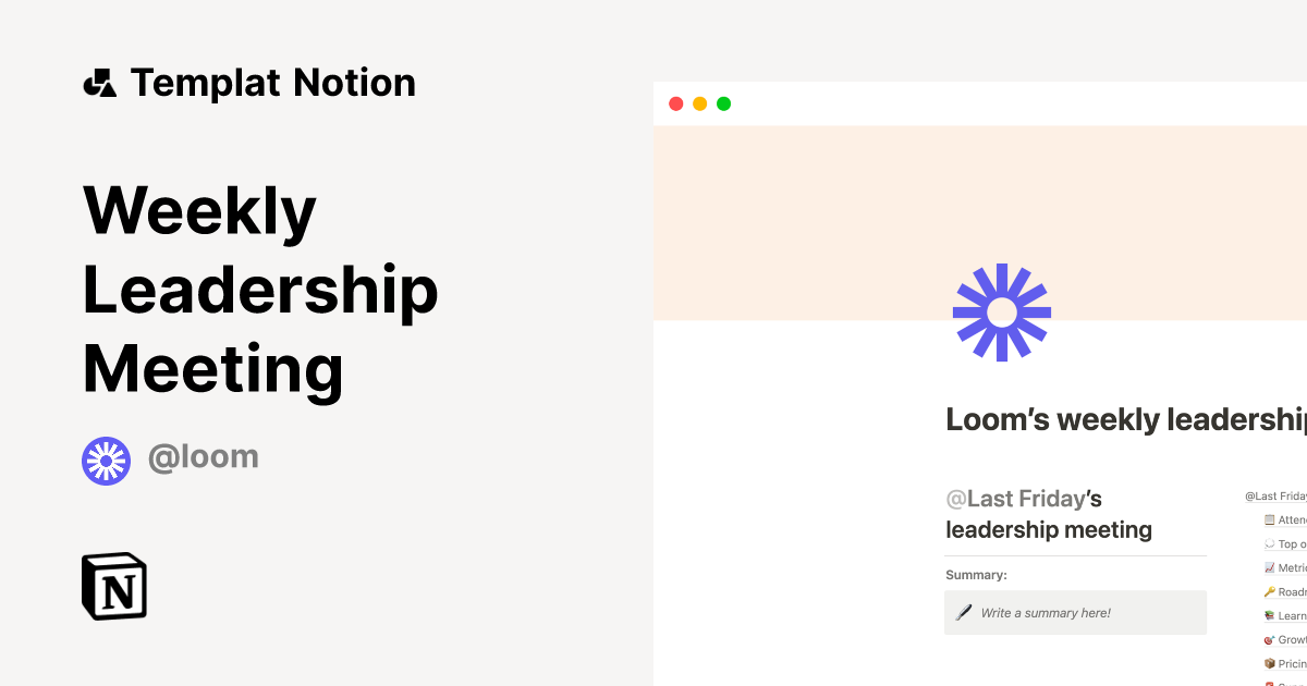 Weekly Leadership Meeting Templat oleh Loom | Notion Marketplace