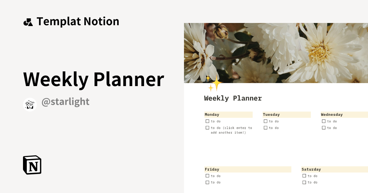 Templat Weekly Planner | Notion Marketplace