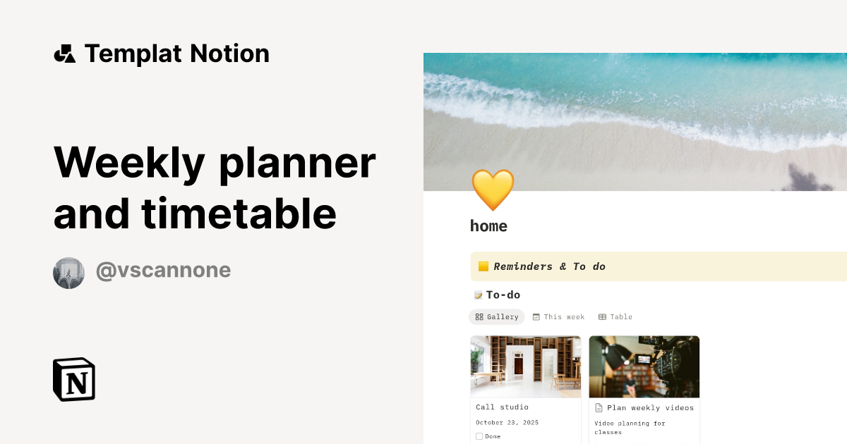 Templat Weekly planner and timetable | Notion Marketplace
