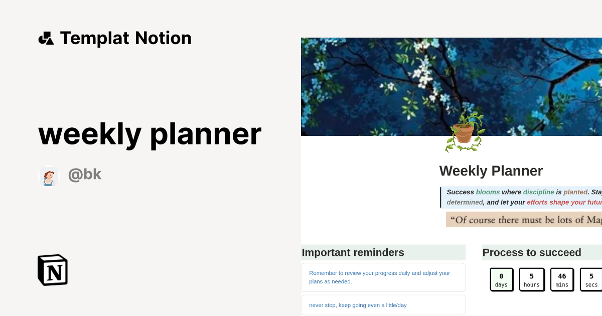Templat weekly planner | Notion Marketplace