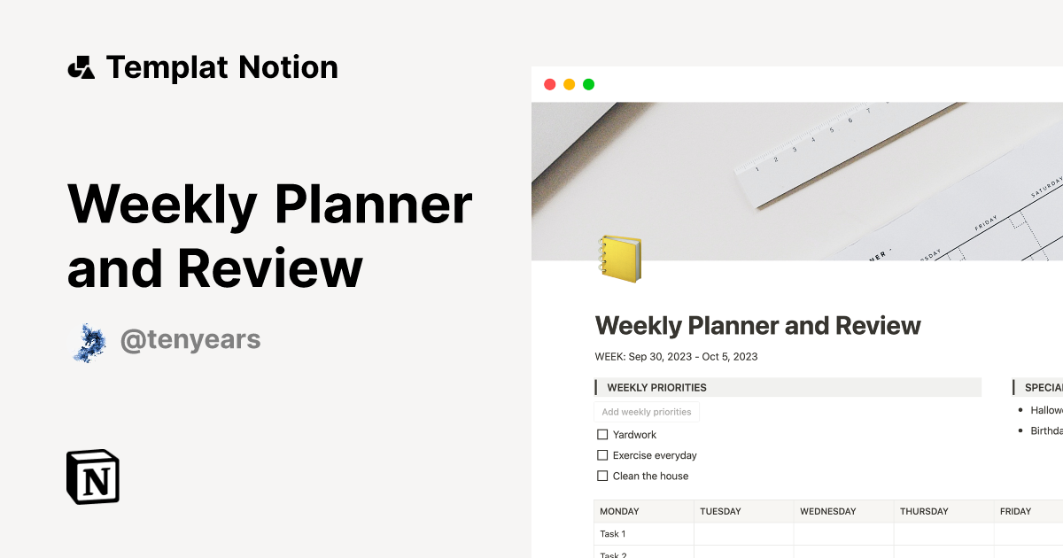 Templat Weekly Planner and Review | Notion Marketplace
