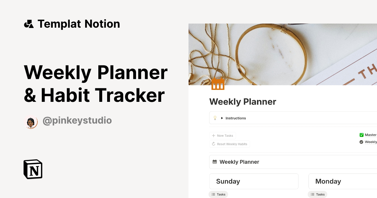 Weekly Planner & Habit Tracker Templat oleh Pinkey | Notion Marketplace