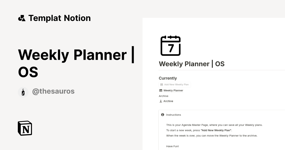 Templat Weekly Planner | OS | Notion Marketplace