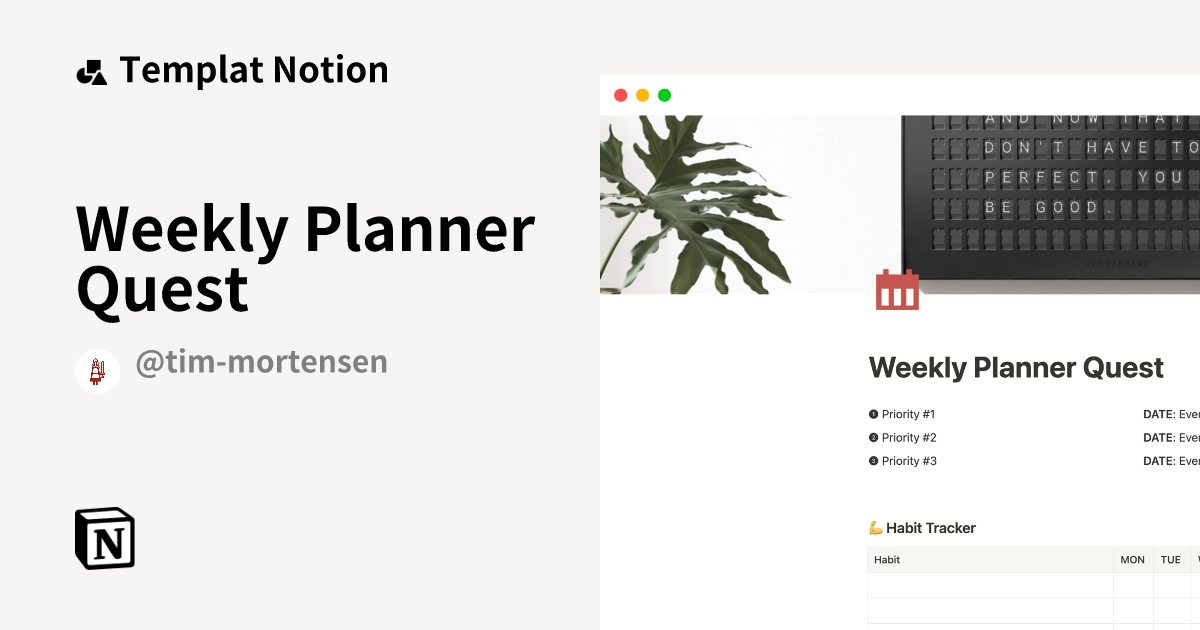 Templat Weekly Planner Quest | Notion Marketplace