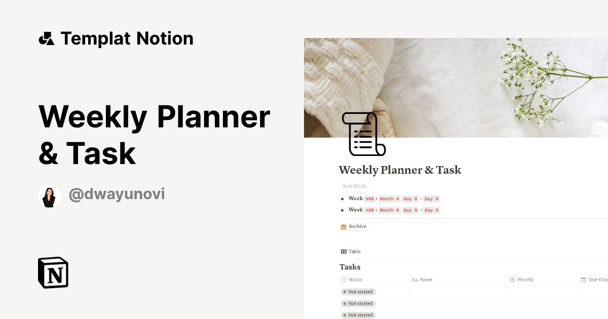 Templat Weekly Planner & Task | Notion Marketplace