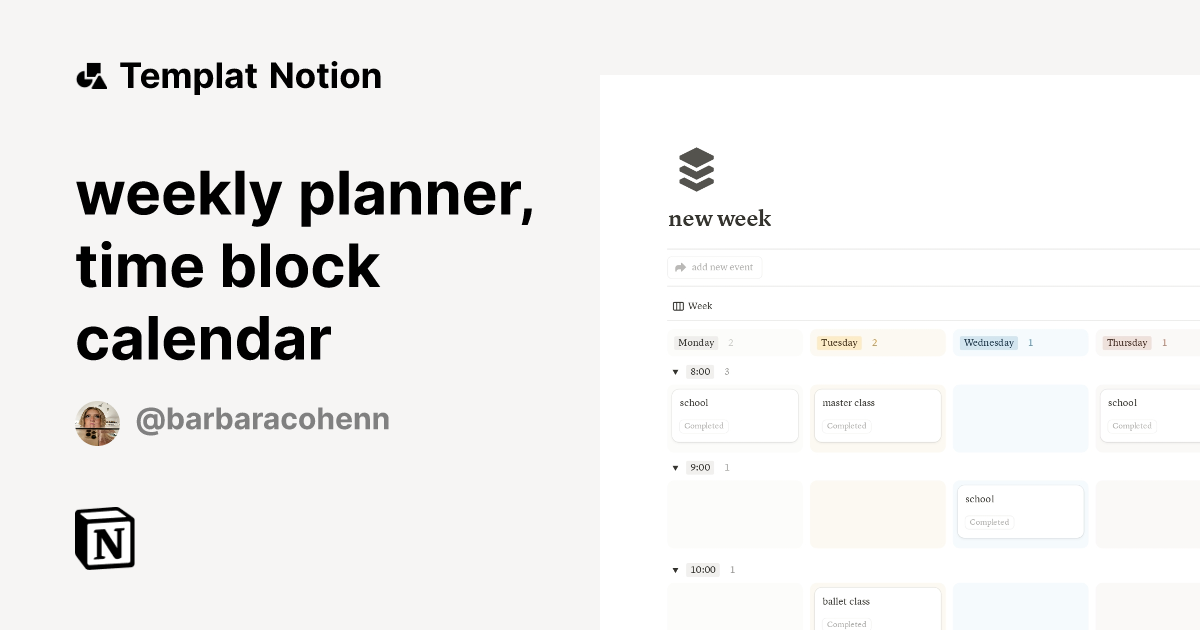 Templat weekly planner, time block calendar | Notion Marketplace