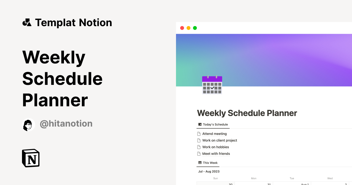 Templat Weekly Schedule Planner | Notion Marketplace