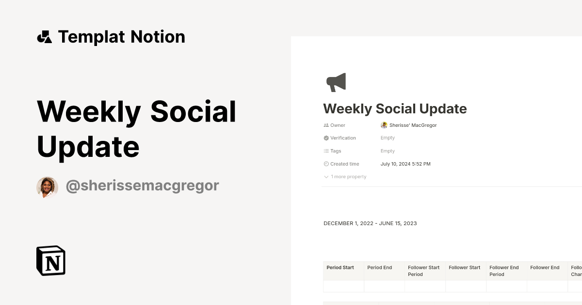 Weekly Social Update Templat oleh Sherisse' MacGregor | Notion Marketplace
