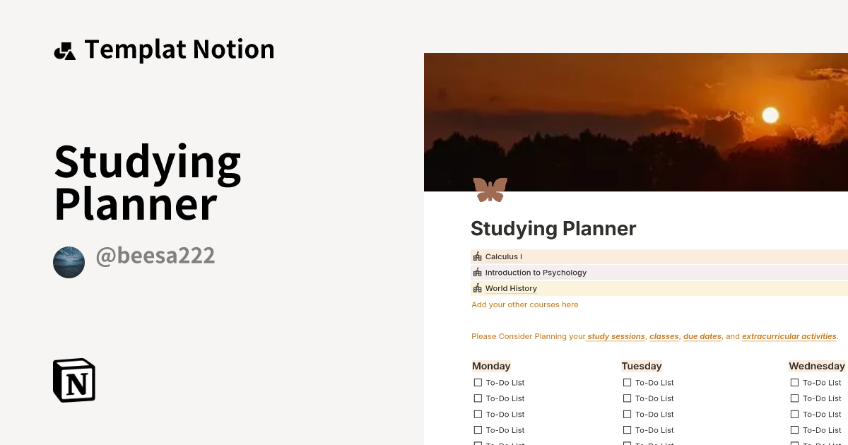 Templat Studying Planner | Notion Marketplace