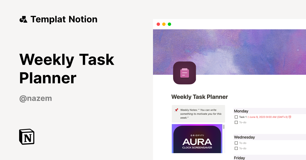 Templat Weekly Task Planner | Notion Marketplace