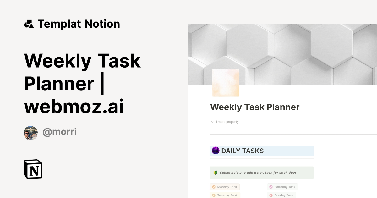 Weekly Task Planner | webmoz.ai Templat oleh webmoz.ai | Notion Marketplace