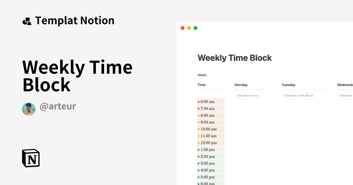 Weekly Time Block Templat oleh Arteur | Notion Marketplace