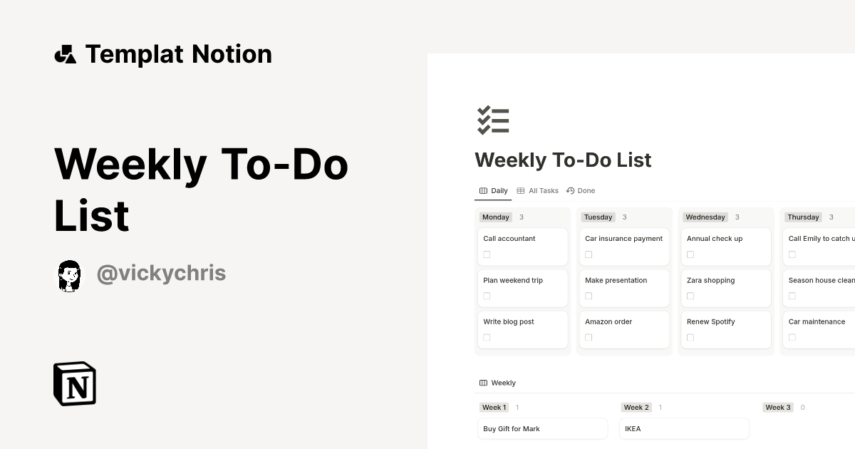 Templat Weekly To-Do List | Notion Marketplace