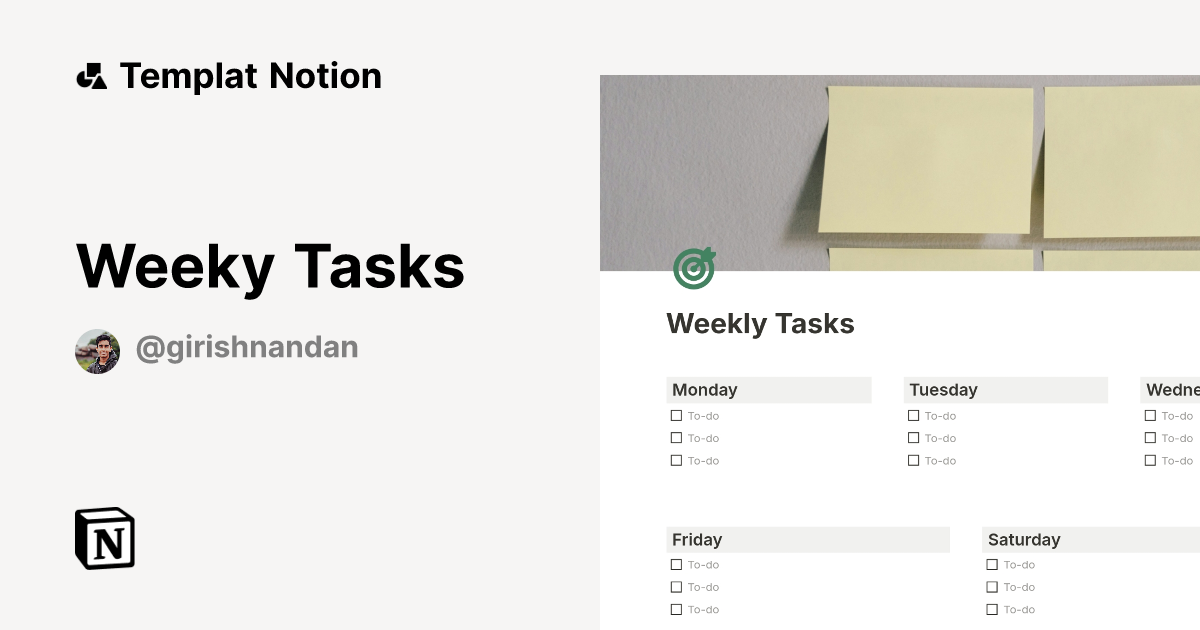 Templat Weeky Tasks | Notion Marketplace