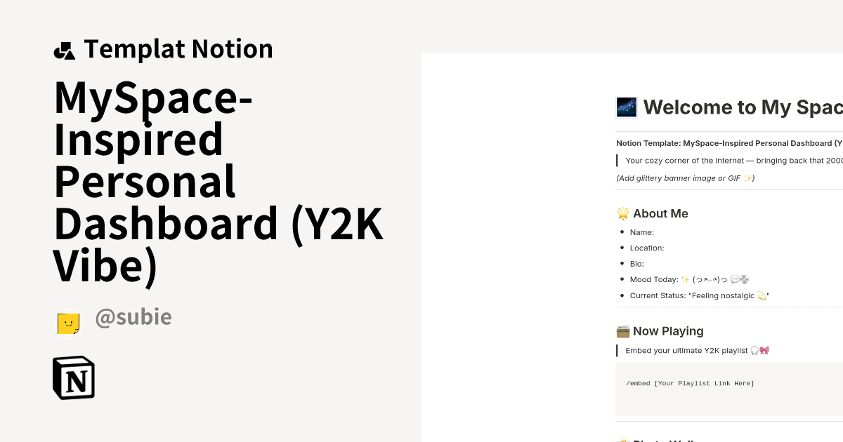 MySpace-Inspired Personal Dashboard (Y2K Vibe) Templat oleh subie ...