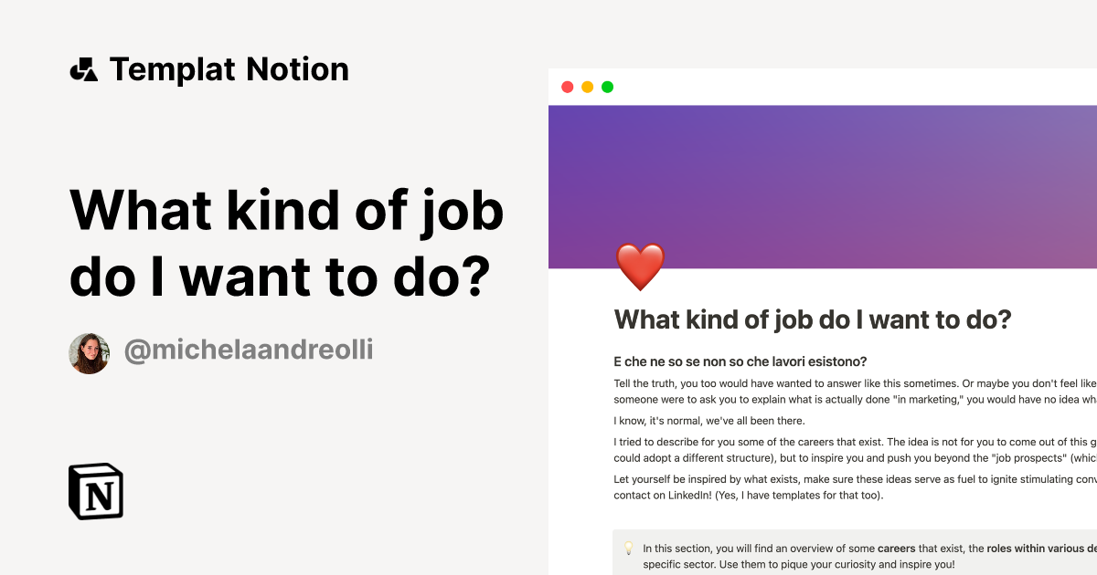 What kind of job do I want to do? Templat oleh Michela Andreolli | Notion Marketplace