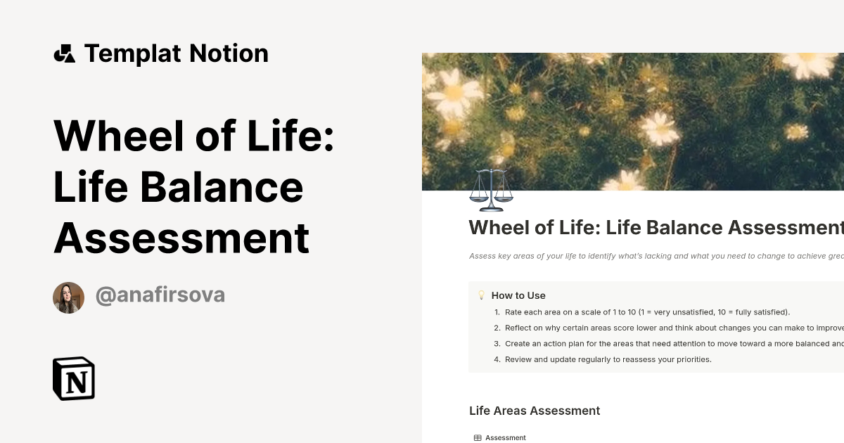 Templat Wheel of Life: Life Balance Assessment | Notion Marketplace
