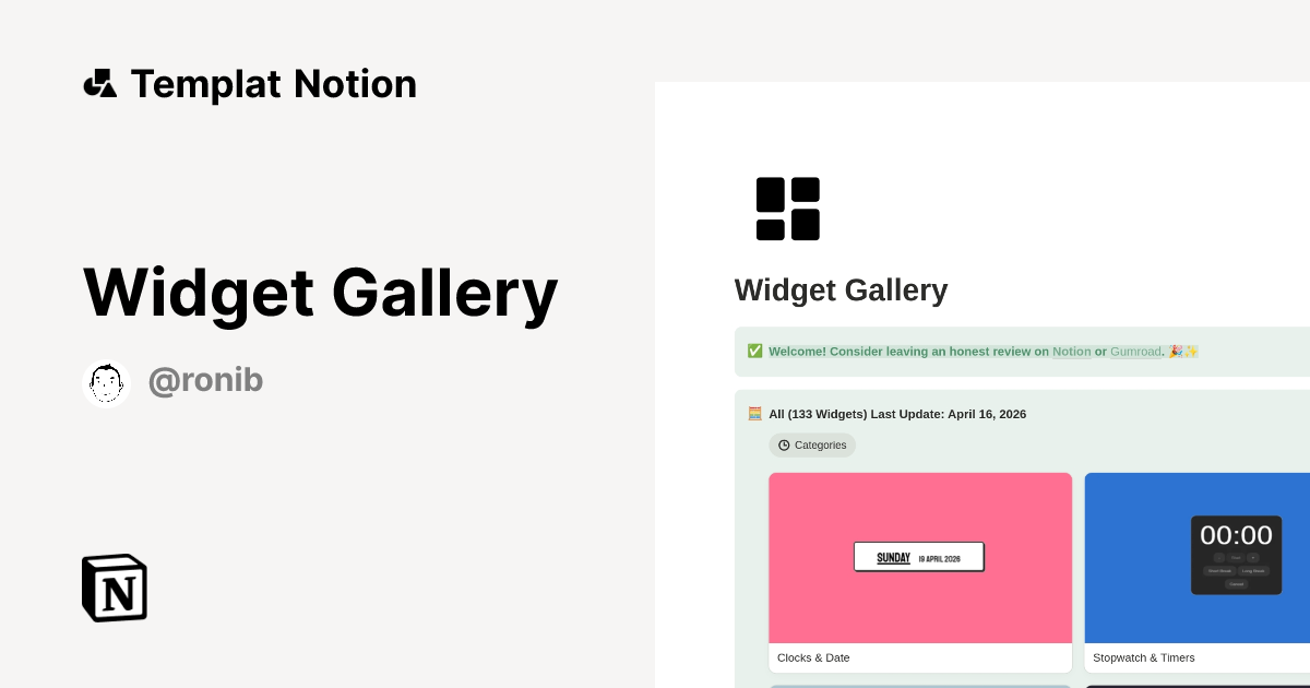 Widget Gallery Templat oleh Roni B | Notion Marketplace
